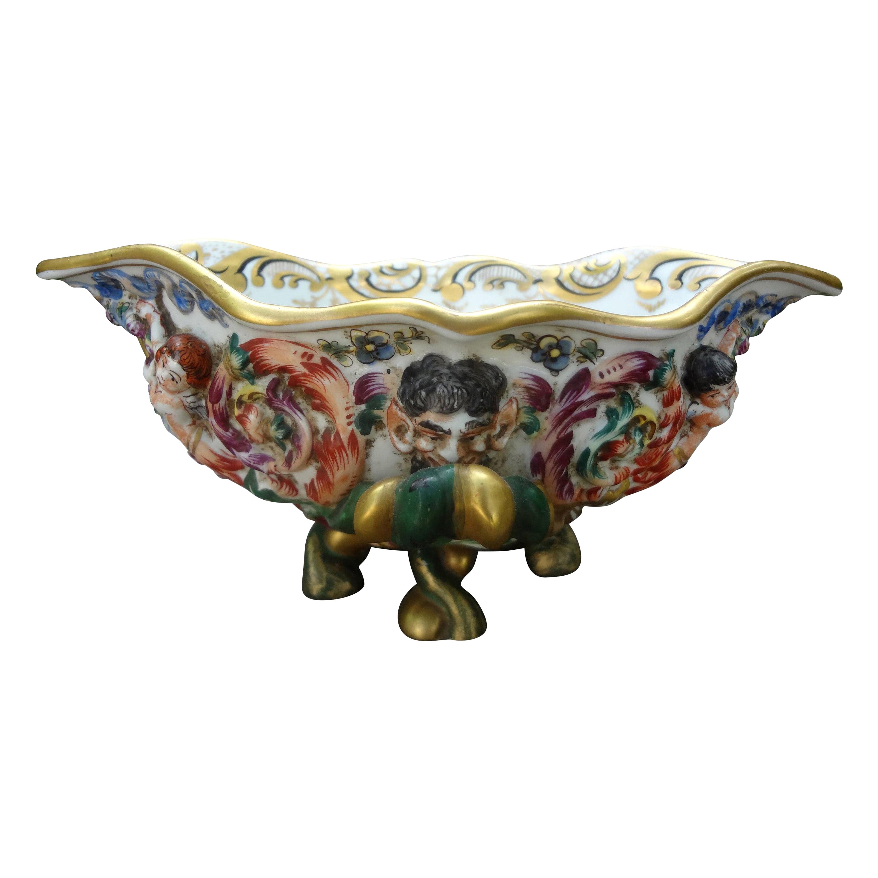 Italian Capodimonte Style Ceramic Lidded Bowl For Sale at 1stDibs