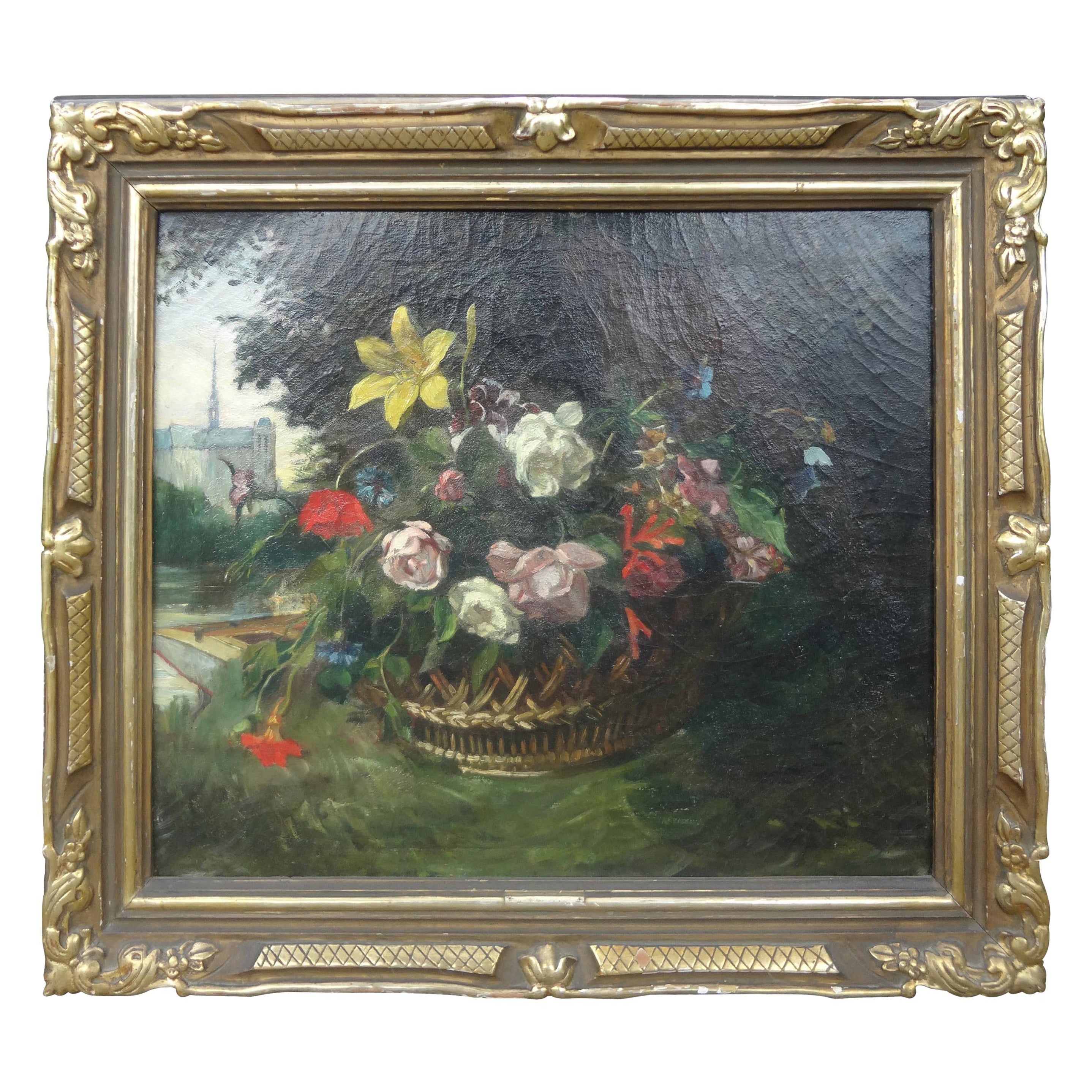 Four Louis XVI Directoire Style Oil Paintings of Four Seasons, Florals ...