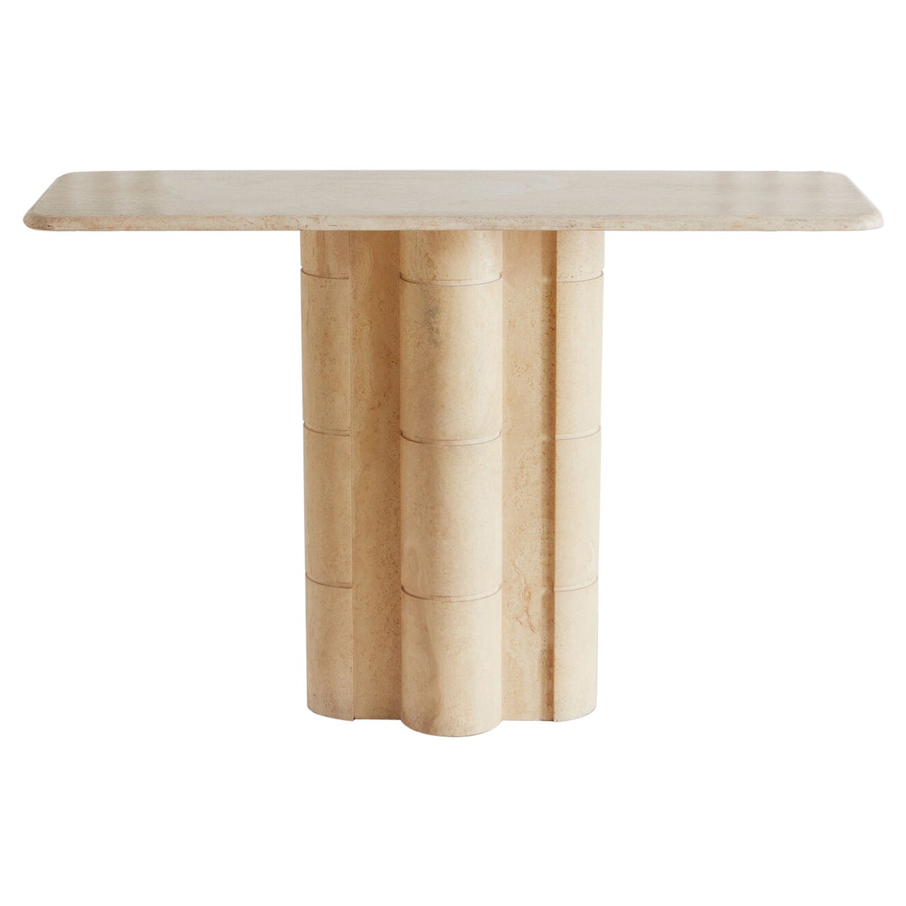 Italian Travertine Console Table with Column Base at 1stDibs
