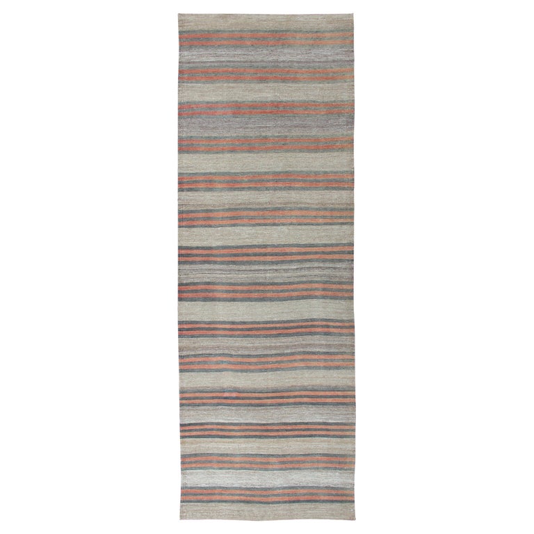 Vintage Hand Woven Turkish Kilim Runner with Stripe and Modern Design ...