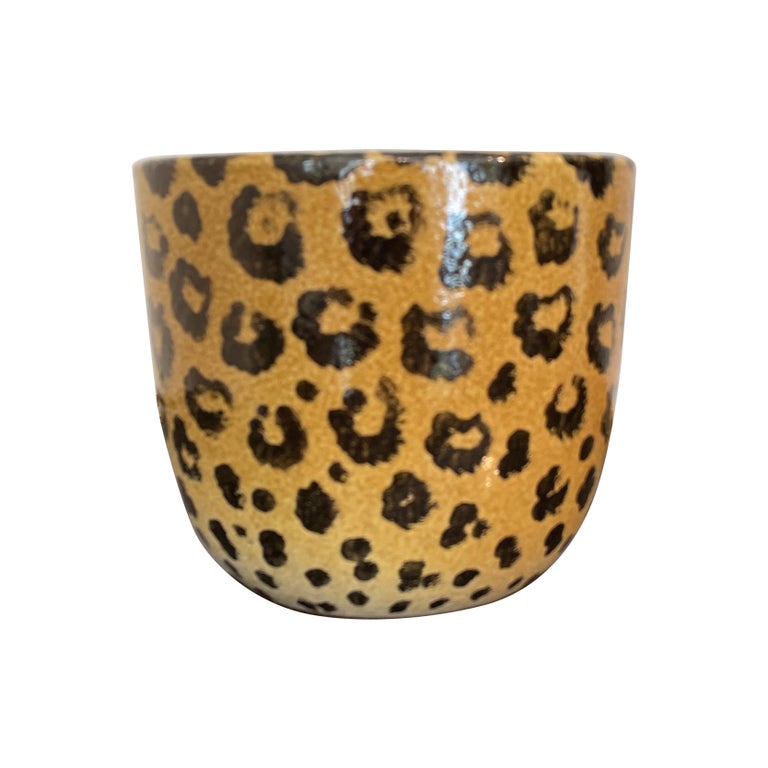 Italian Hand Painted Leopard Cache Pot at 1stDibs