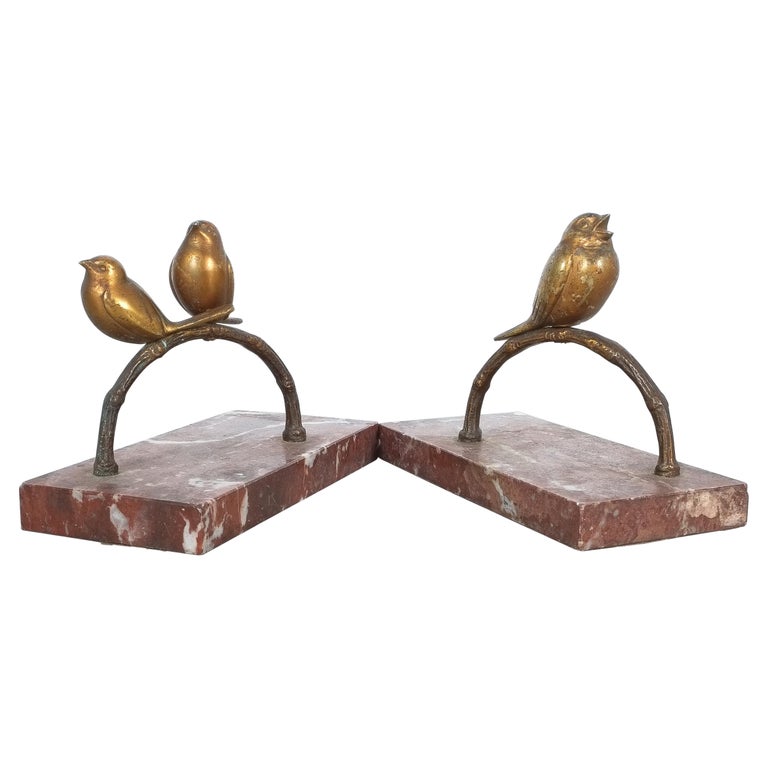Brass Marble Bird Bookends or Paperweight, France at 1stDibs