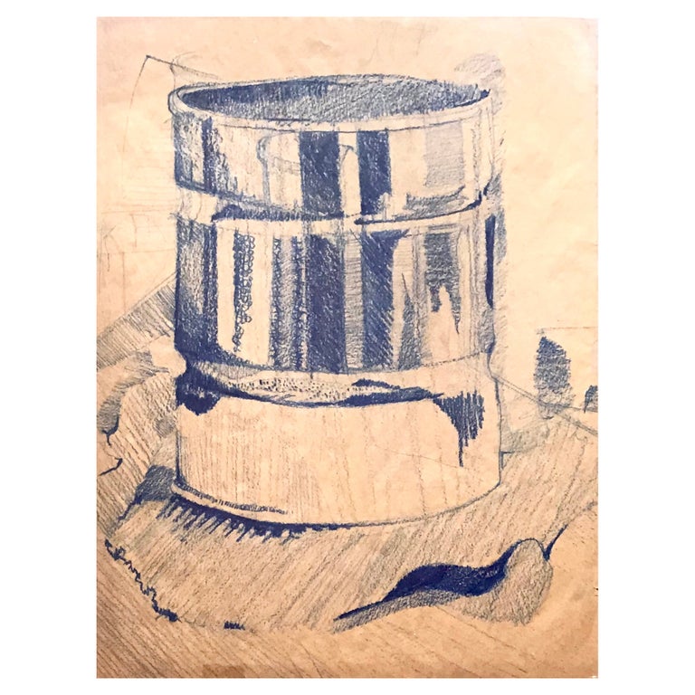 Blue Chalk Modernist Drawing For Sale at 1stDibs