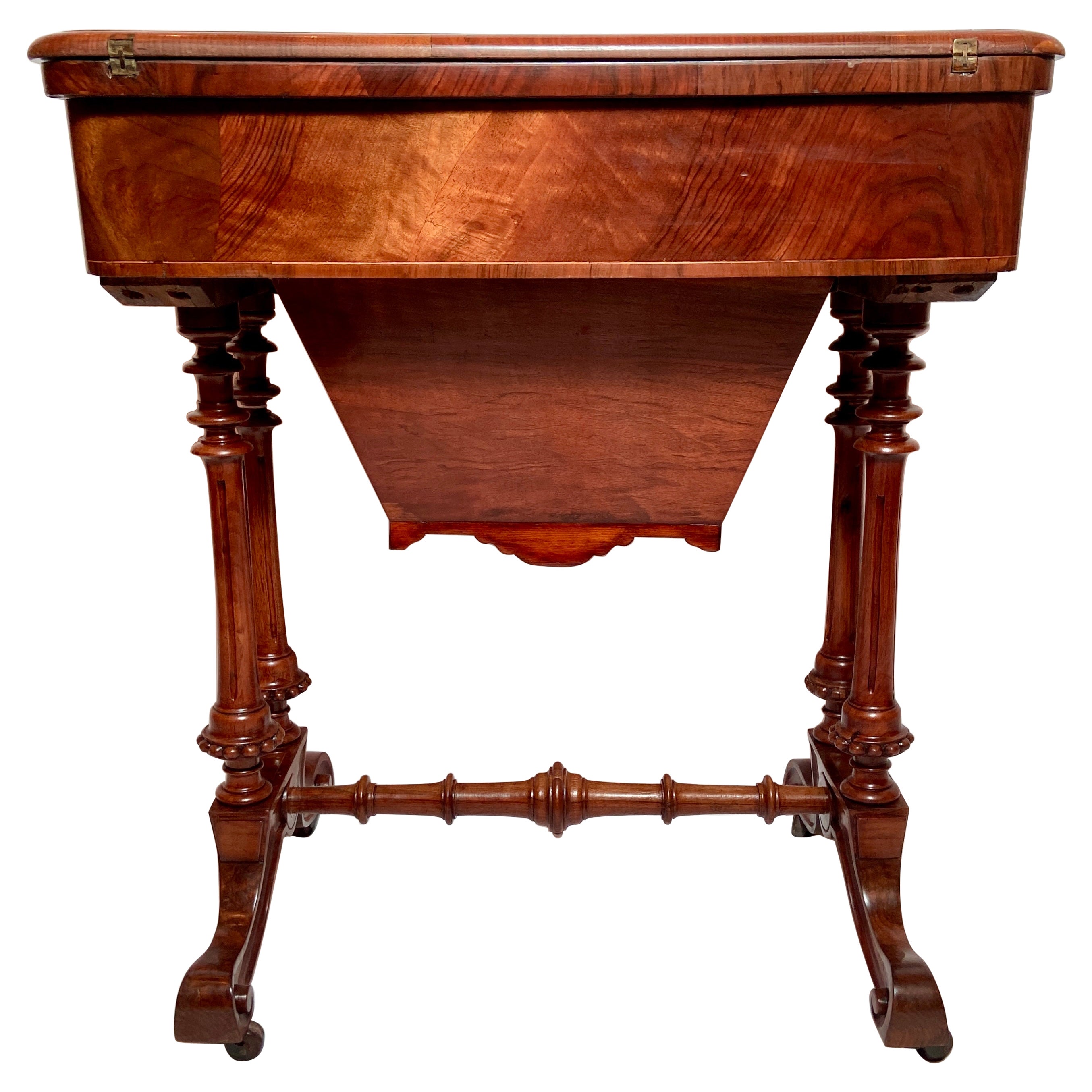 Antique Victorian Flip Top Figured Walnut Games and Work Table, circa ...