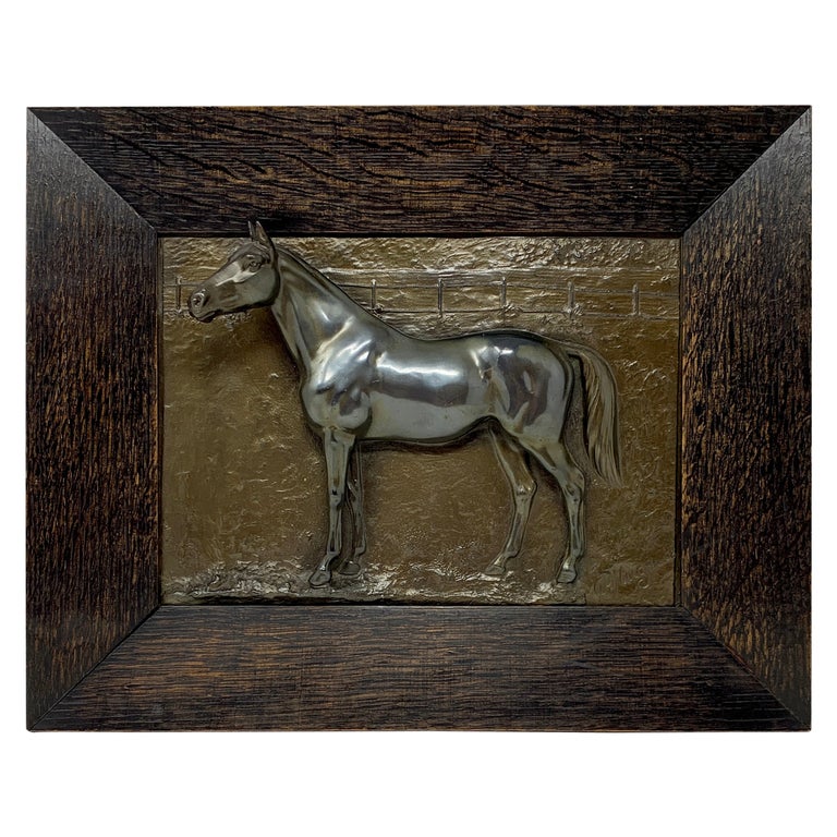 Estate Old Bronze Horse Racing Trophy Wall Plaque, Circa 1950's at 1stDibs