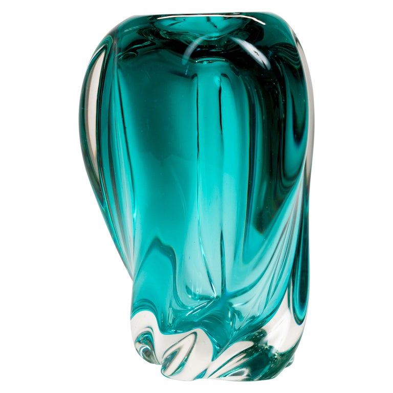 Green Swirl Skrdlovice Bohemian/Czech "Adromeda" Vase For Sale at 1stDibs
