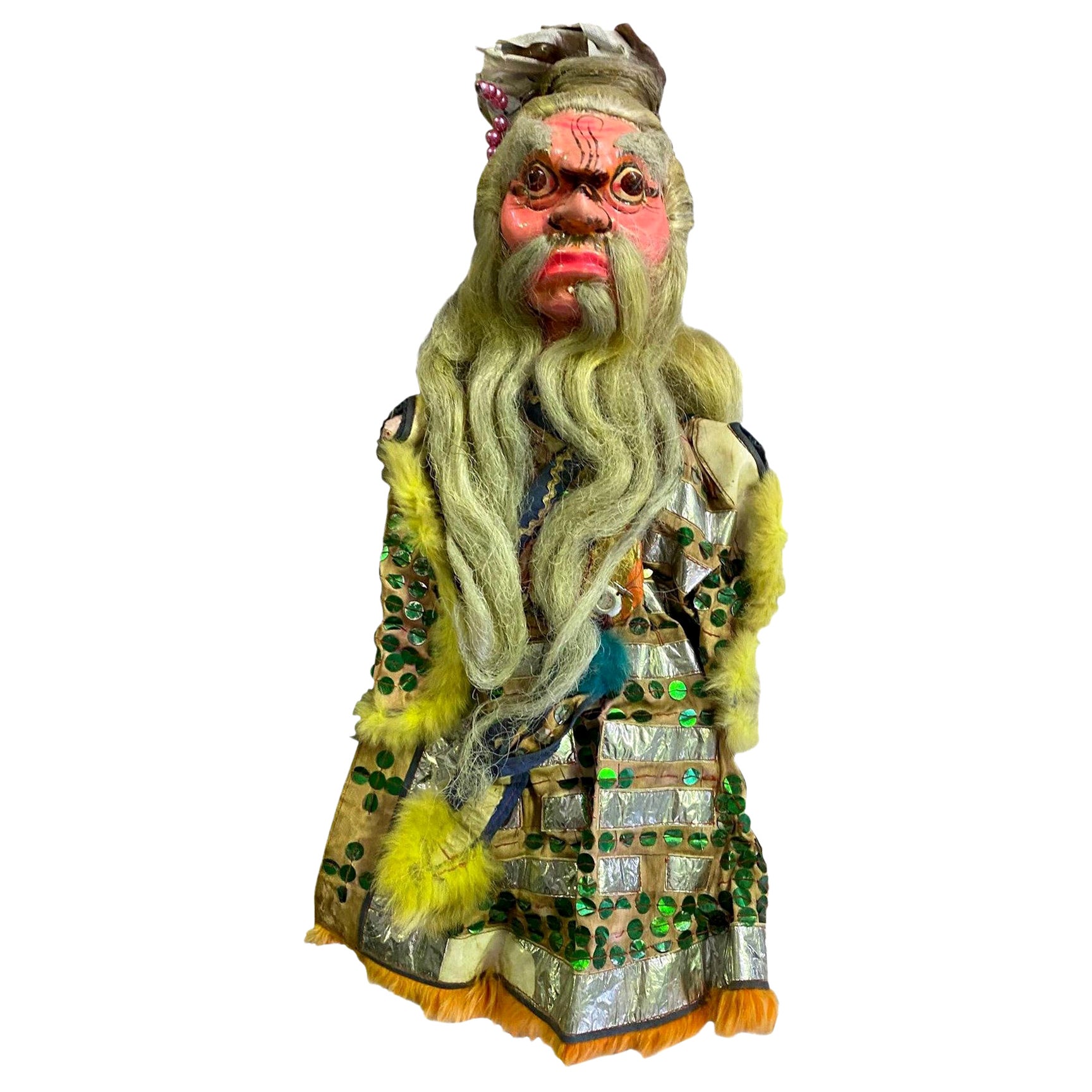 Japanese Oshie Pressed Textile Samurai Warrior Framed Shadow Puppet ...