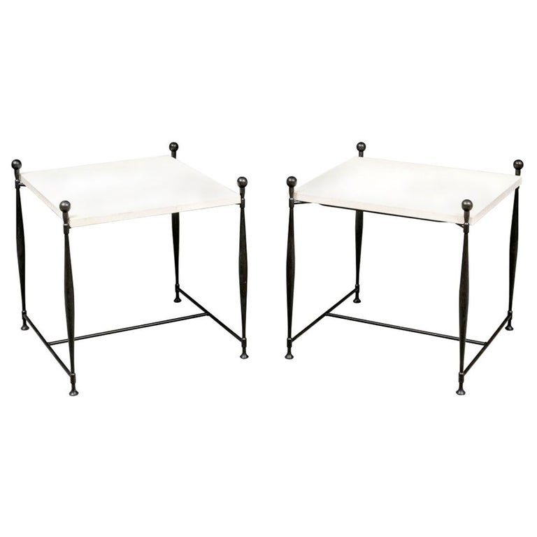 Extraordinary Stone Top Iron Table Pair For Sale at 1stDibs