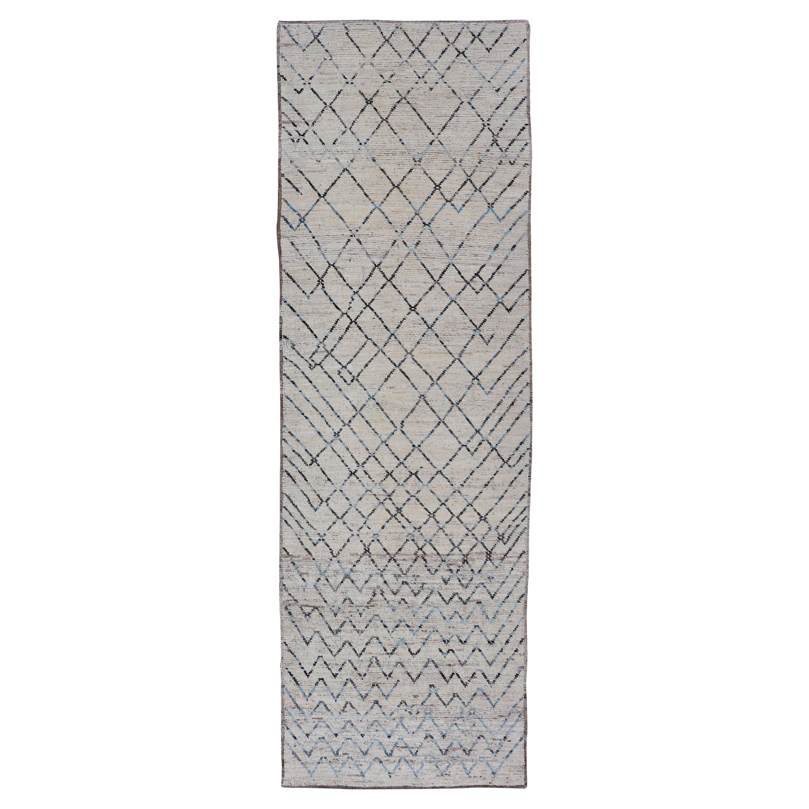 Nazmiyal Collection Ivory Modern Moroccan Style Runner Rug 3 ft 9 in x ...