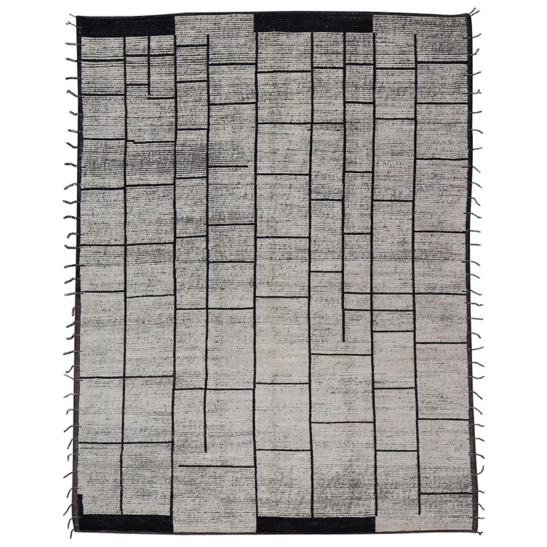 Casual Modern Wool Hand Knotted Black and White Large Scale Modern Rug ...