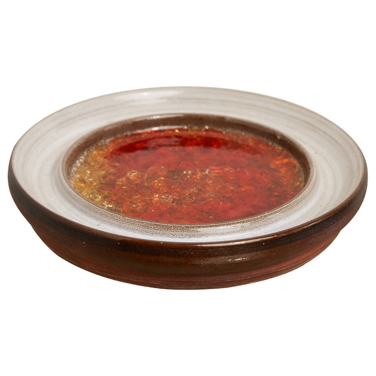 Studio Ceramic Dish with Crushed Glass Inlay For Sale at 1stDibs