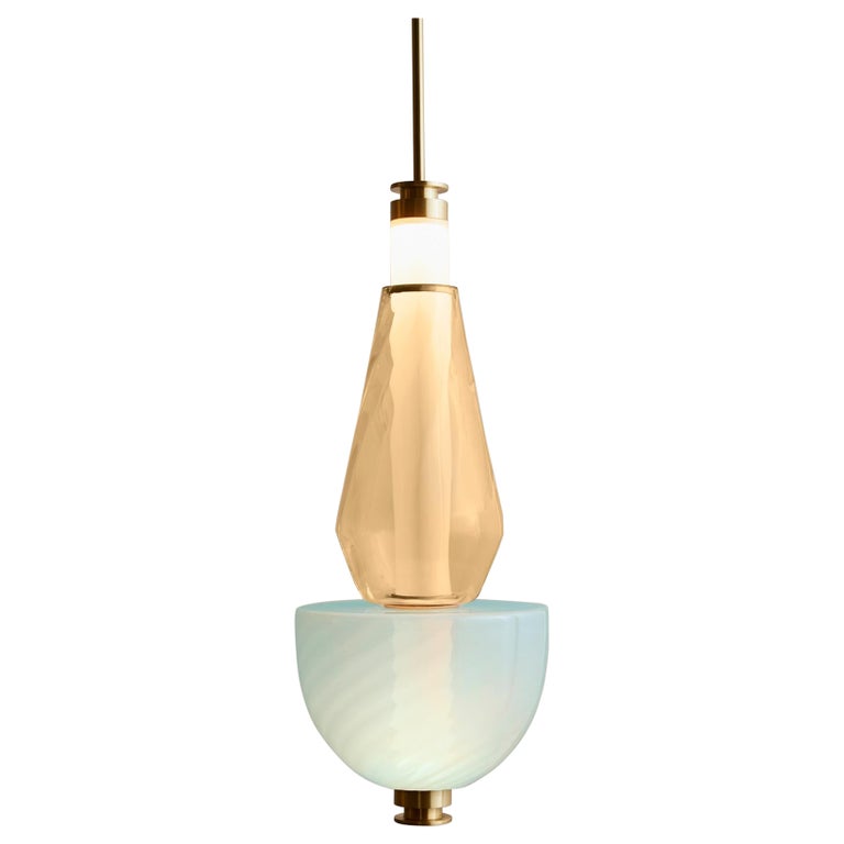 Luna Kaleido Large Pendant in Satin Brass with Smoked Bronze and Opaque ...