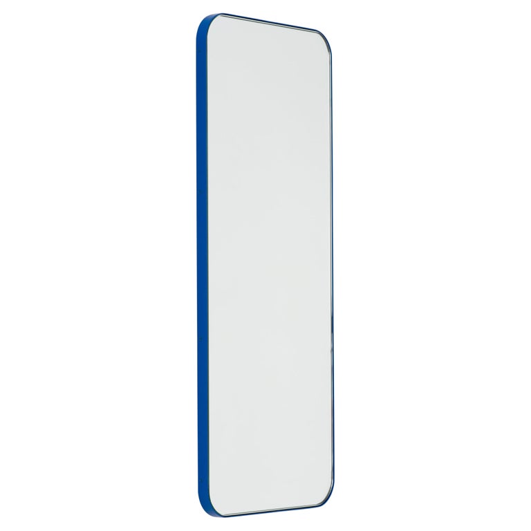 Quadris Rectangular Modern Customisable Mirror with a Blue Frame, Small ...