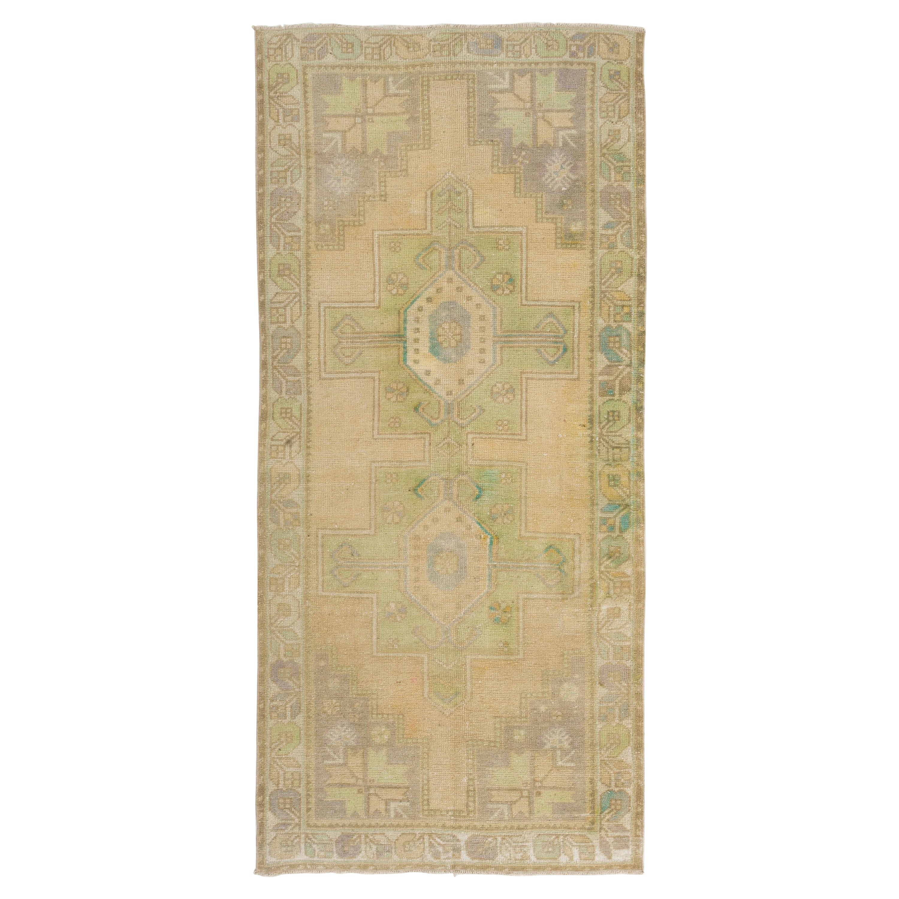 6.6x9.2 ft Vintage Handmade Oushak Rug in Soft Peach and Blue. Soft ...