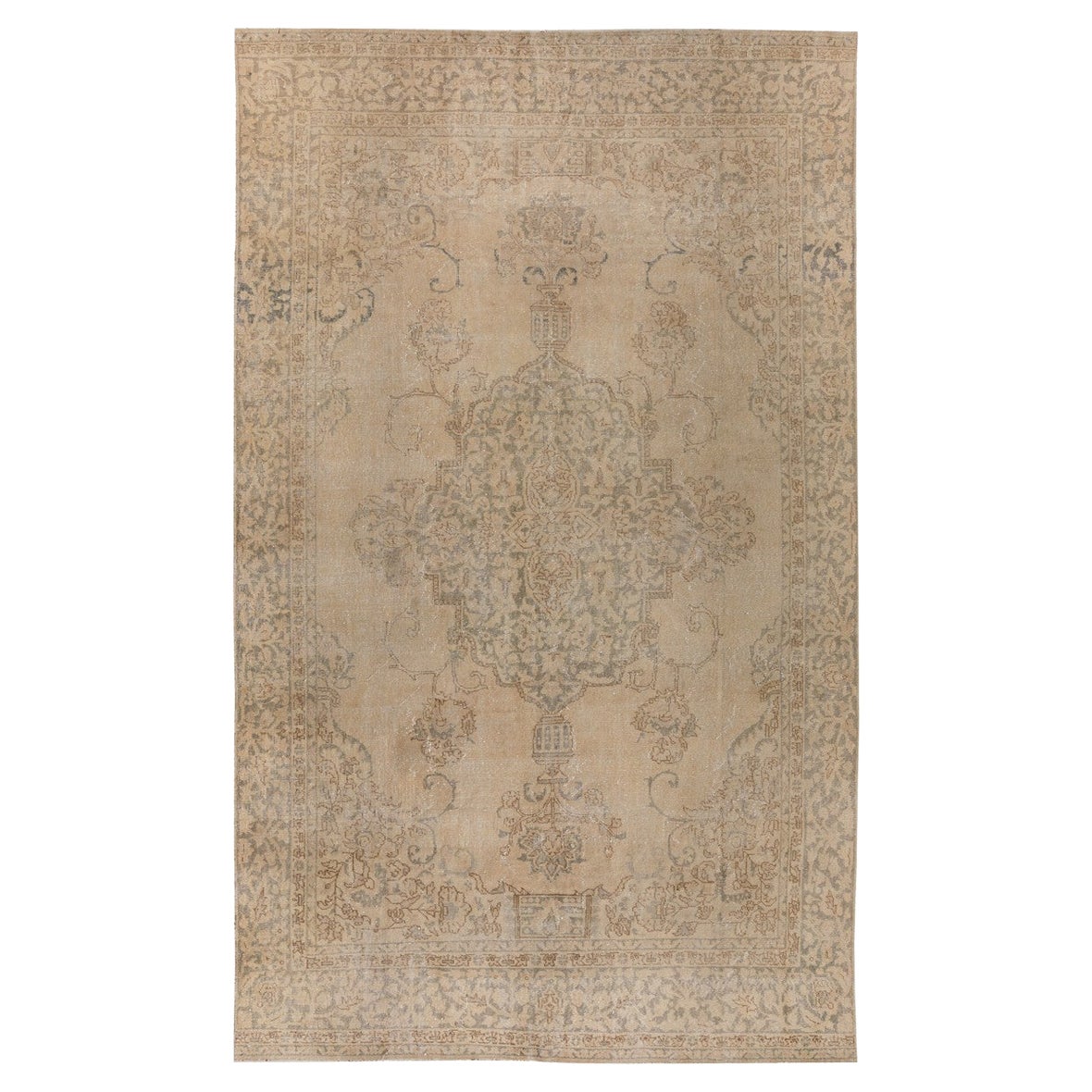 Vintage Hand-Knotted Turkish Wool Rug in Faded Indigo at 1stDibs
