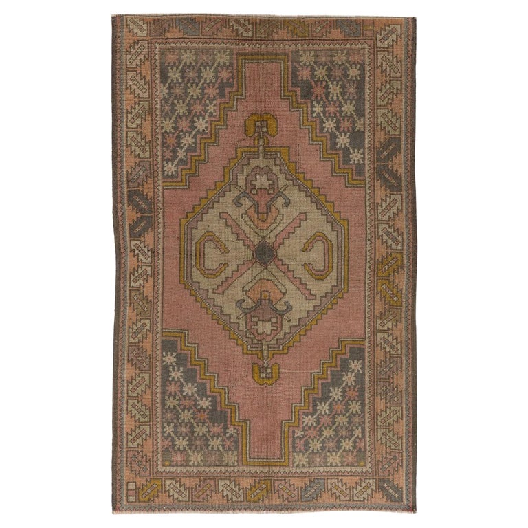 3.8 x 6.2 Ft Vintage Turkish Wool Rug. One of a kind For Sale at 1stDibs
