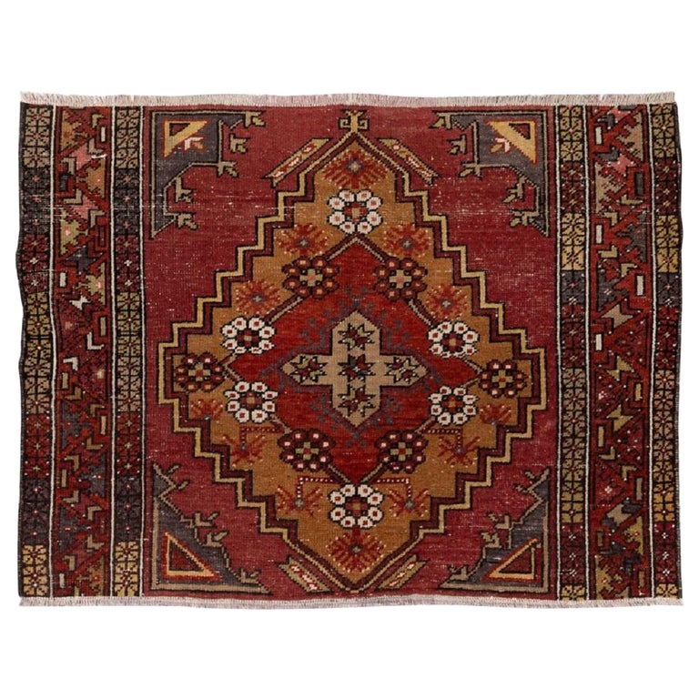 Handmade Turkish Wool Rug in Warm Colors with Vintage Charm at 1stDibs ...