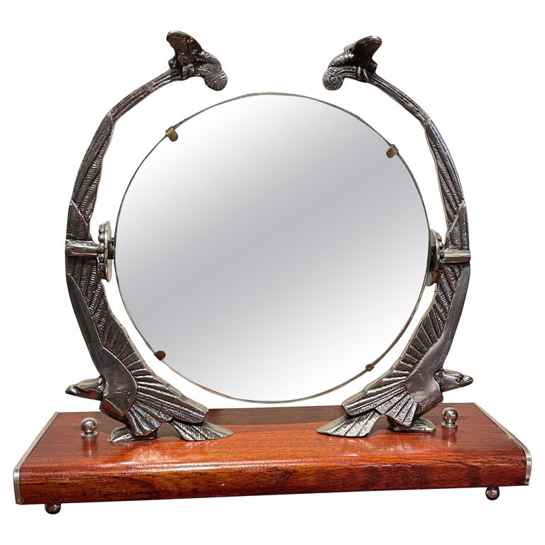 Art Deco Mirror with Eagle Sculpture Supports on Wooden Base For Sale ...