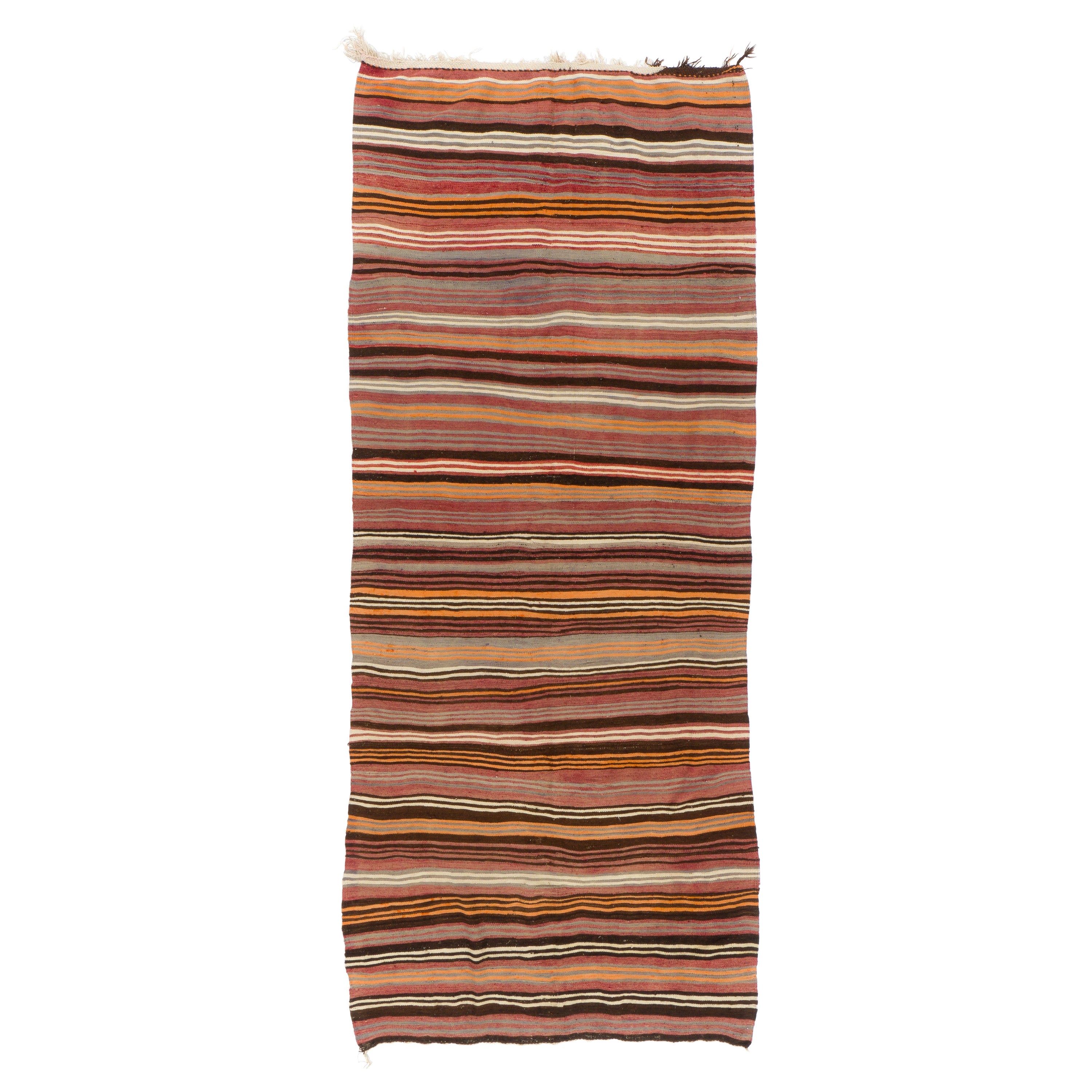 Colorful Striped Kilim Runner, Cotton Flat-Weave Rug at 1stDibs