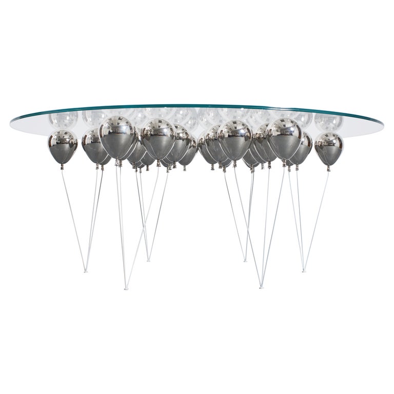 Modern Round Dining Table in Silver Finish For Sale at 1stDibs