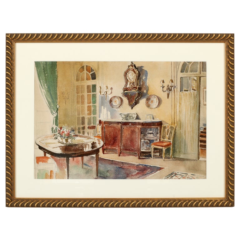 Watercolor Interior Painting For Sale at 1stDibs