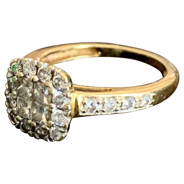 20th Century French White Gold Ring with Crown of Diamonds in Square ...