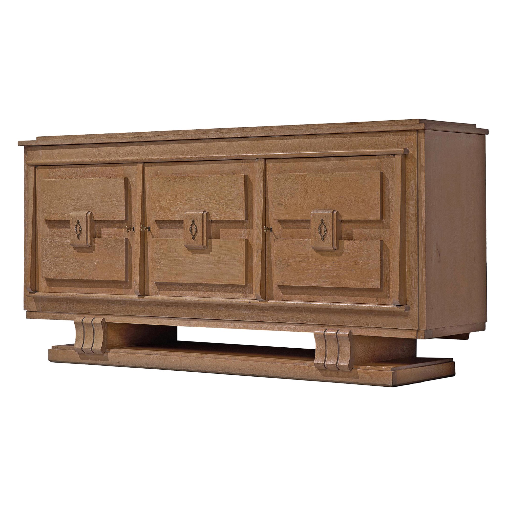 3 Door Strata Credenza with Top Shelves in White Oak, Brass by Fort ...