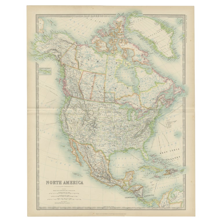 Antique Map of North America by Johnston (1909) at 1stDibs