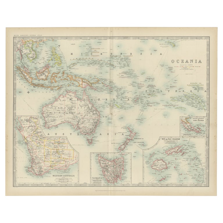 Antique Map of Oceania by Johnston (1909) at 1stDibs
