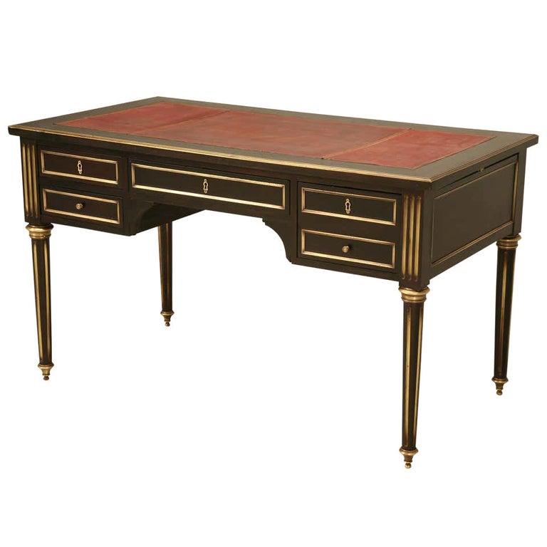19th Century French Ebonized Mahogany Napoleon III Desk with Leather ...