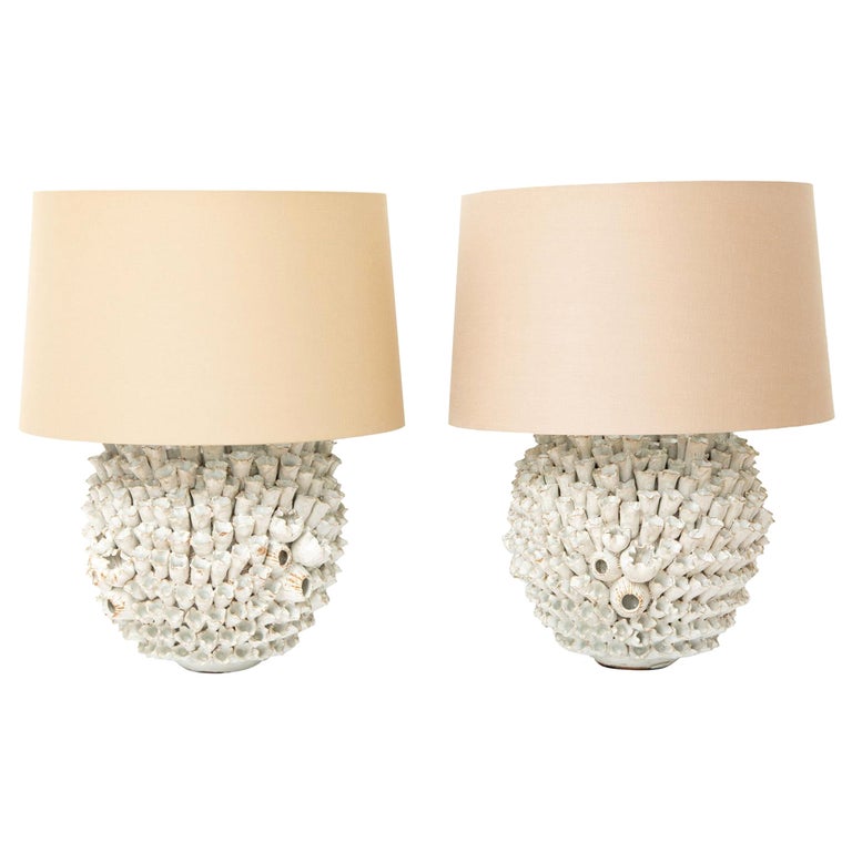 Pair of Coral Ceramic Table Lamps, in Stock at 1stDibs