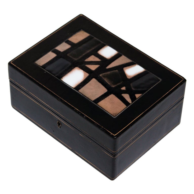 1960's Modernist Italian Tooled Leather and Enameled Copper Box For ...