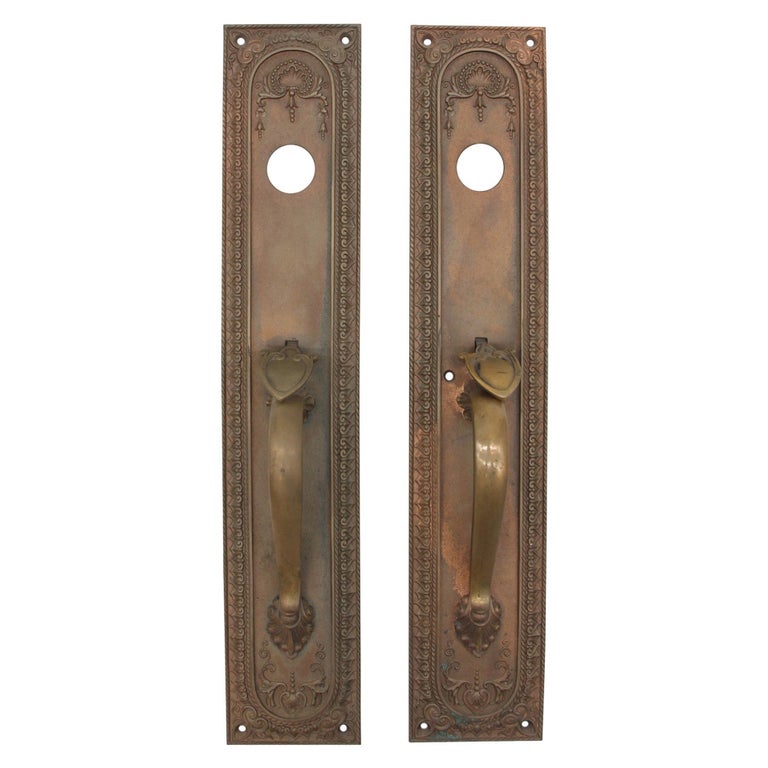 Neoclassical Copper Washed Bronze Entry Door Pulls, 18 in, Long Antique ...