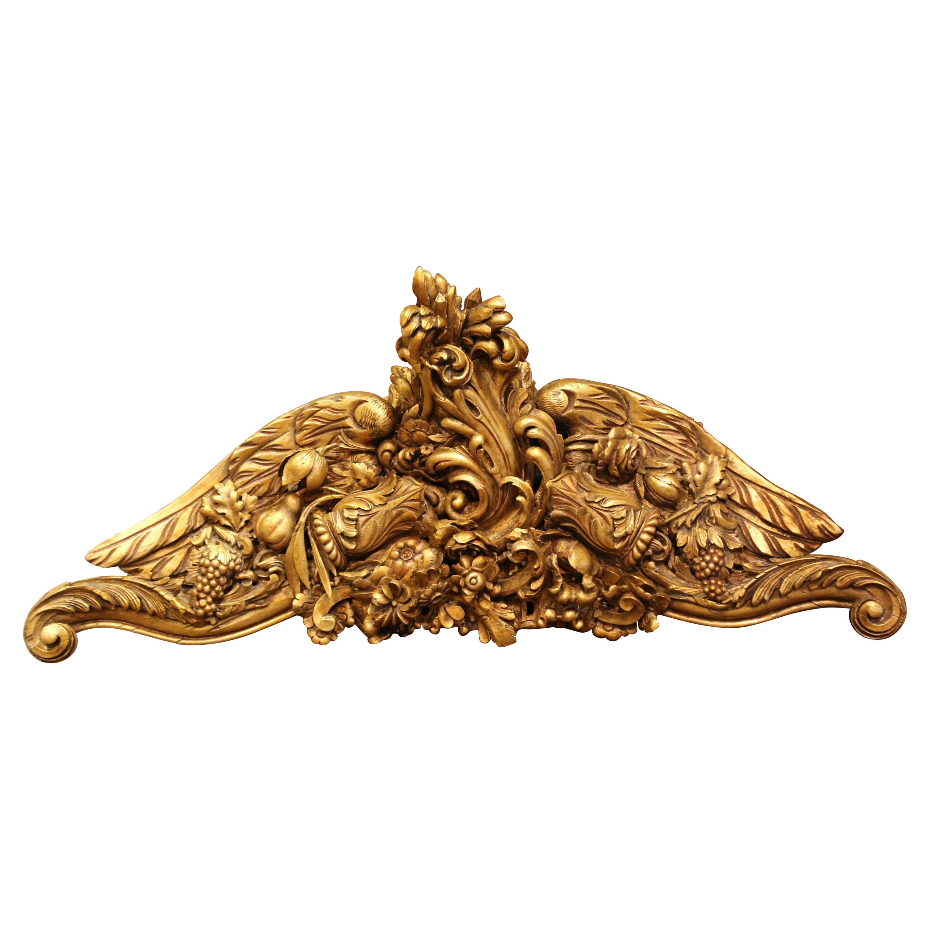 19th Century French Louis XV Carved Giltwood Crest with Fruit and ...