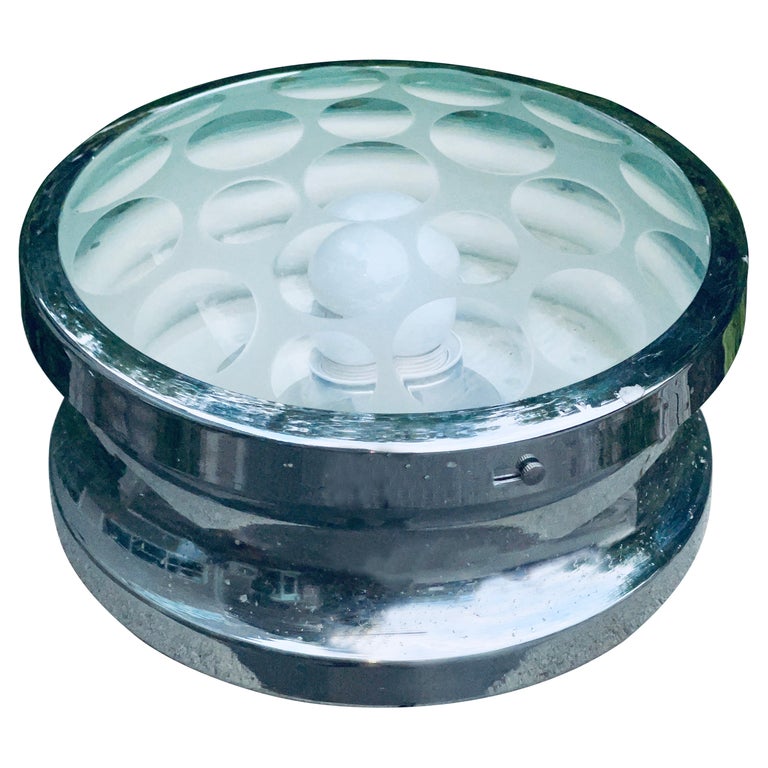 Optical Glass and Chrome Flush Mounted Light For Sale at 1stDibs