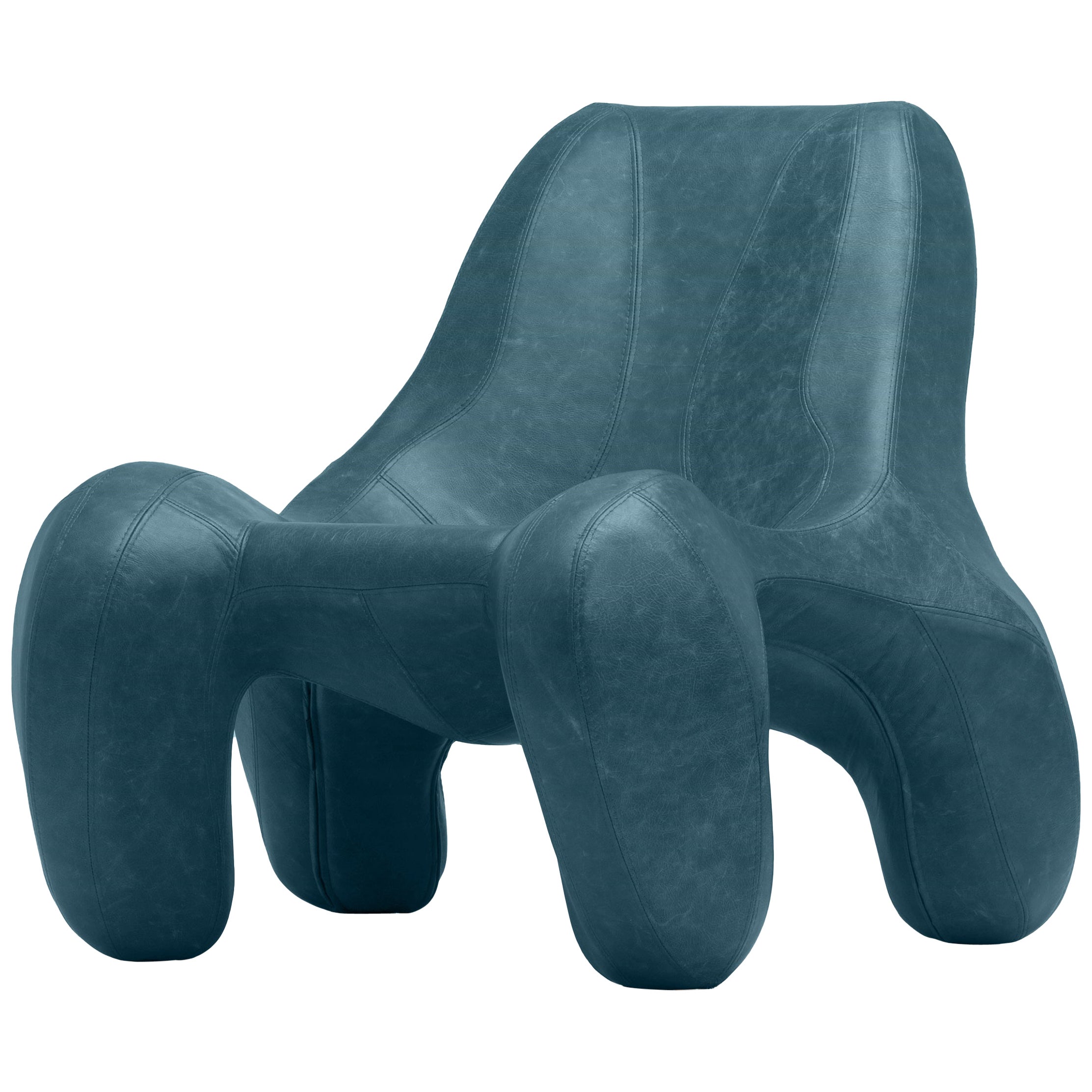 Dark Azure Blue Club Chair “Club 114” in a Vegas Leather “Sea” For Sale ...