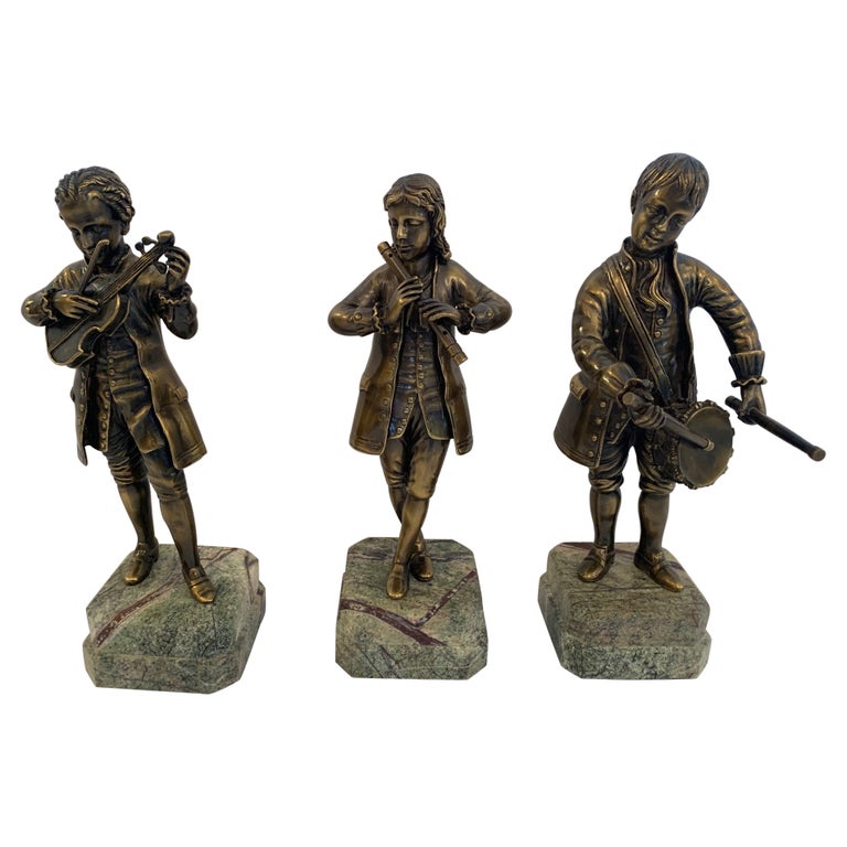 Enchanting Trio of Cast Brass Musician Sculptures For Sale at 1stDibs