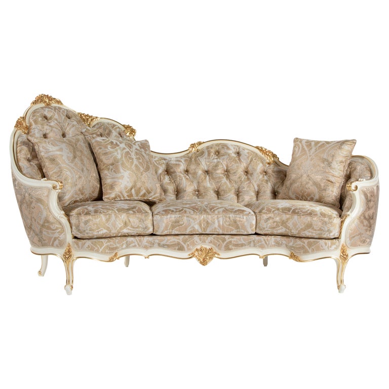 Ls XV Left Settee, Hand Carved and Gold Leaf Decorated, Made in Italy ...