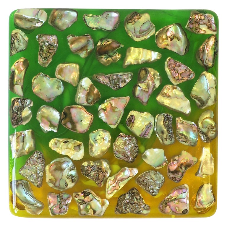 Abalone Seashell and Acrylic Bar Kitchen Table Trivet For Sale at 1stDibs