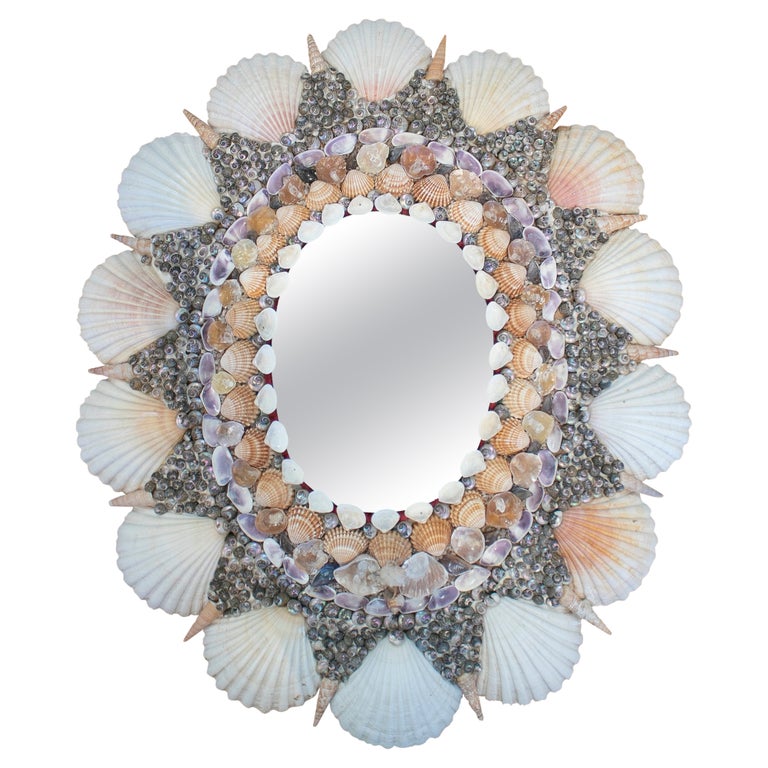 1970s Spanish Natural Conch Decorated Wall Mirror For Sale at 1stDibs