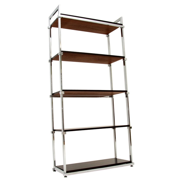 1970's Vintage Wood and Chrome Bookcase by Pieff at 1stDibs