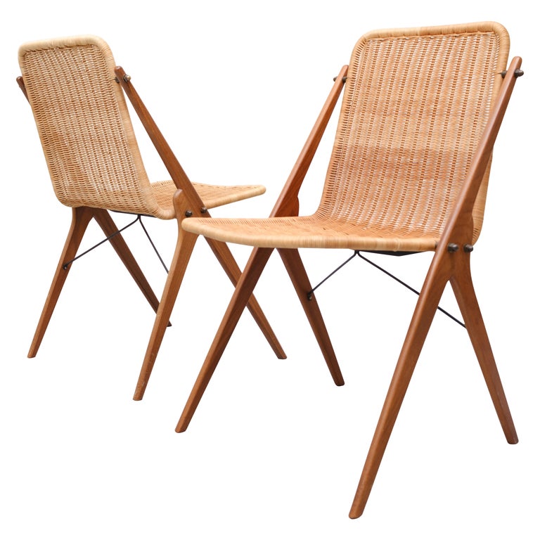 Dutch Design Wicker and Teak Wood Chairs in Style of Dirk van Sliedregt ...