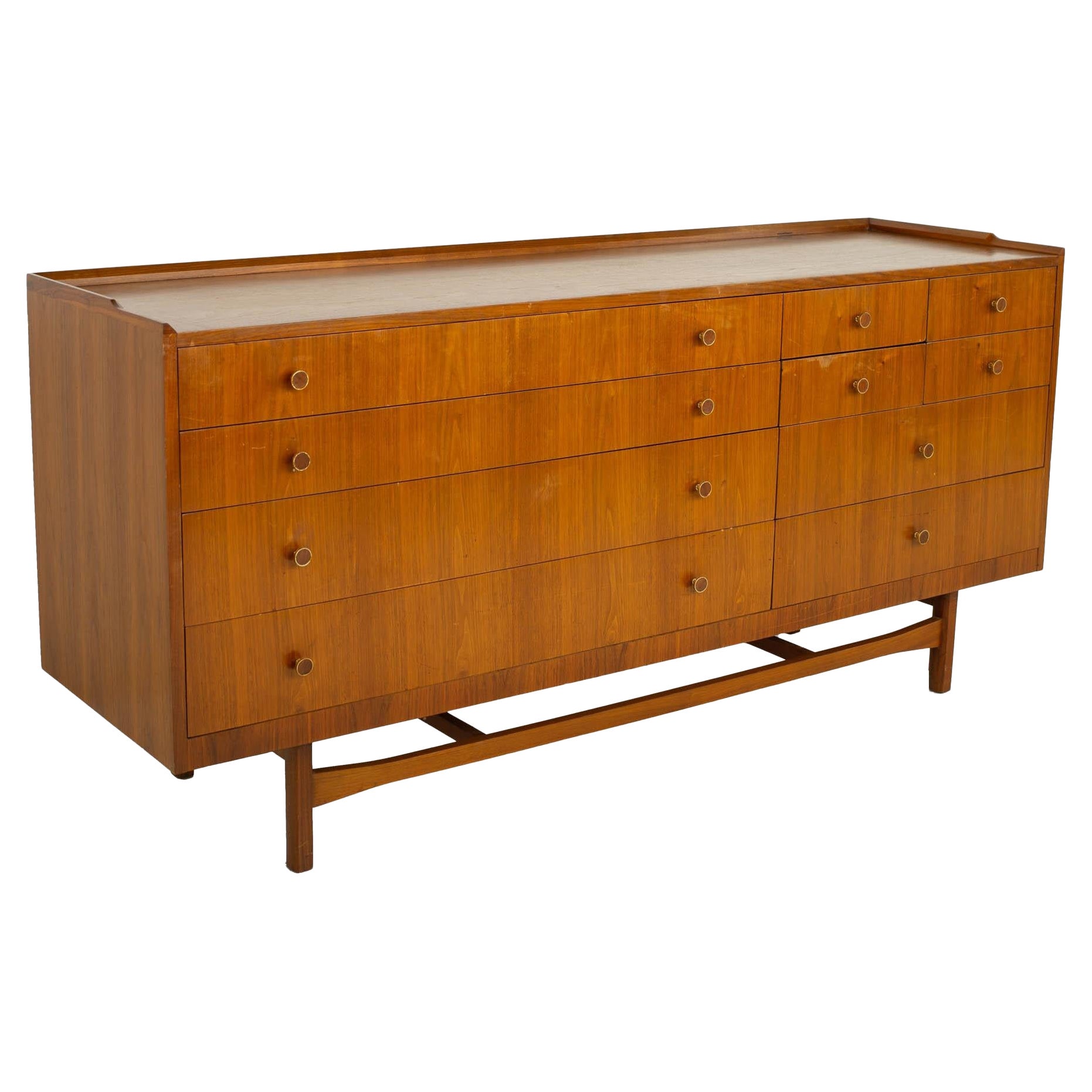 Basic Witz Mid Century Walnut 9 Drawer Lowboy Dresser at 1stDibs