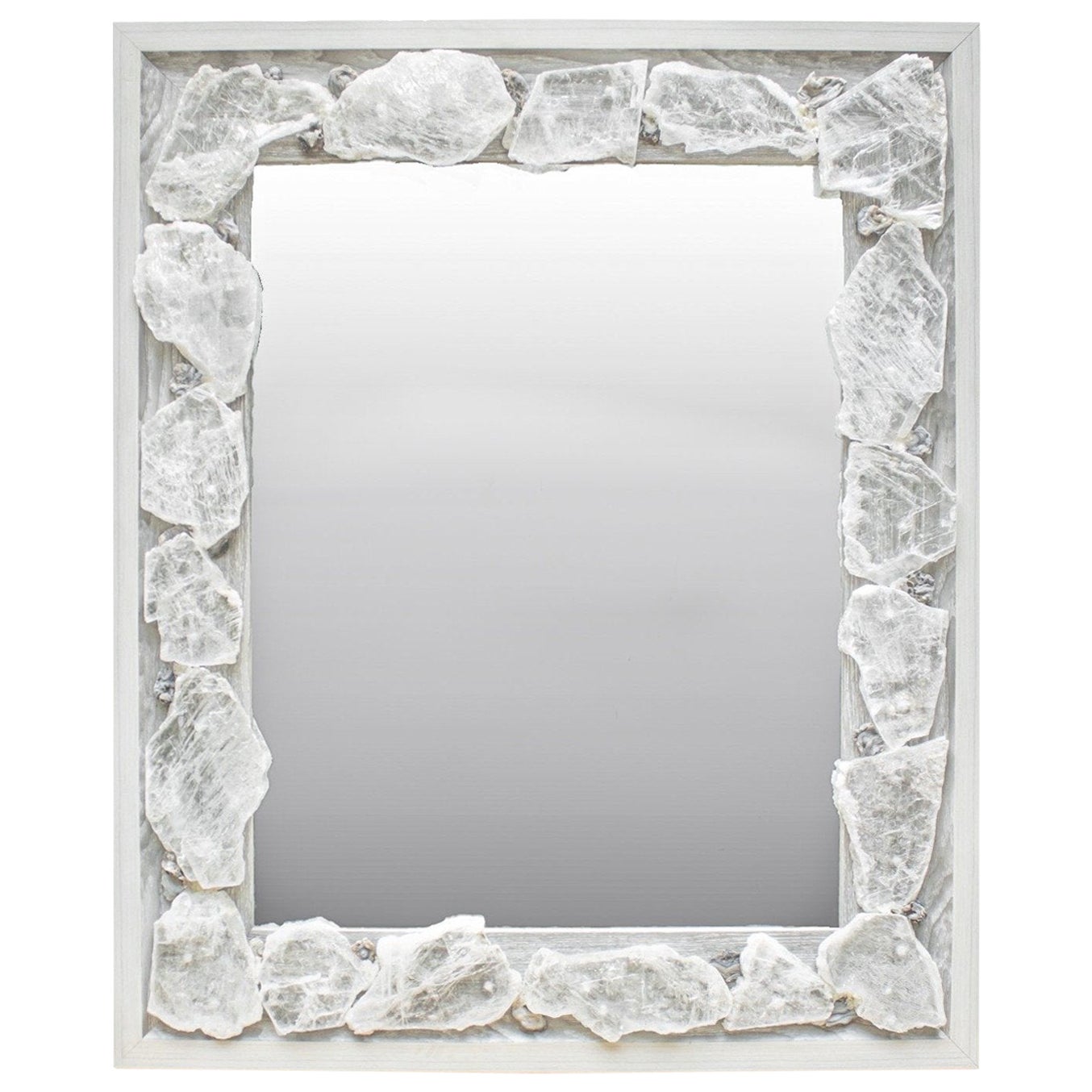 Round Wood Mirror with Fossil Clam Shells and Crystal Points For Sale ...