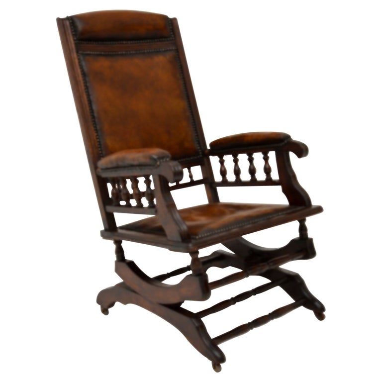 Antique Victorian Leather Rocking Chair For Sale at 1stDibs