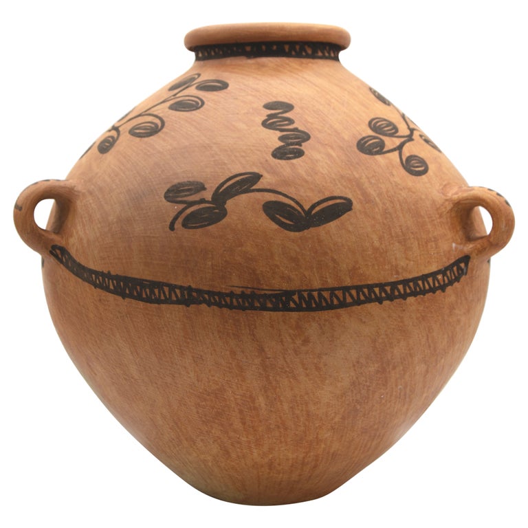 Mayan Pre-Columbian Style Red Round Jar with Naturalistic Drawings at ...