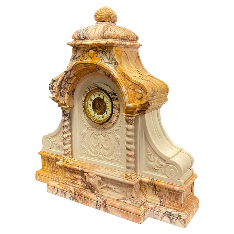 Large French 19 Century Carved Marble Mantel Clock For Sale at 1stDibs