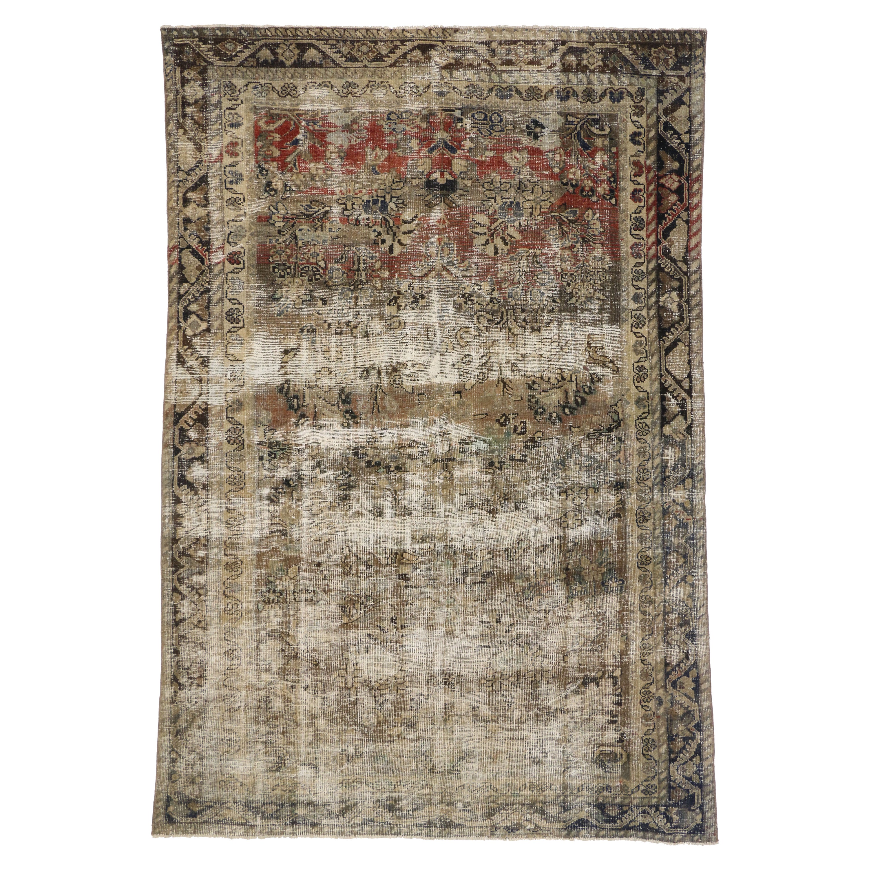 Distressed Antique Persian Mahal Rug with Traditional English Rustic ...