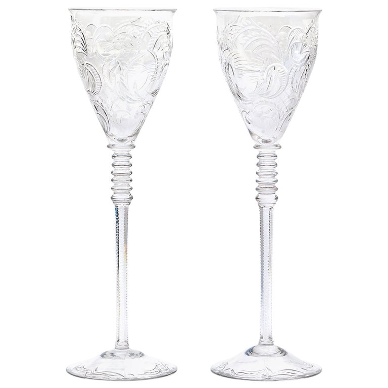 Art Deco Crystal Water Goblets Set of 16 Extra Tall For Sale at 1stDibs