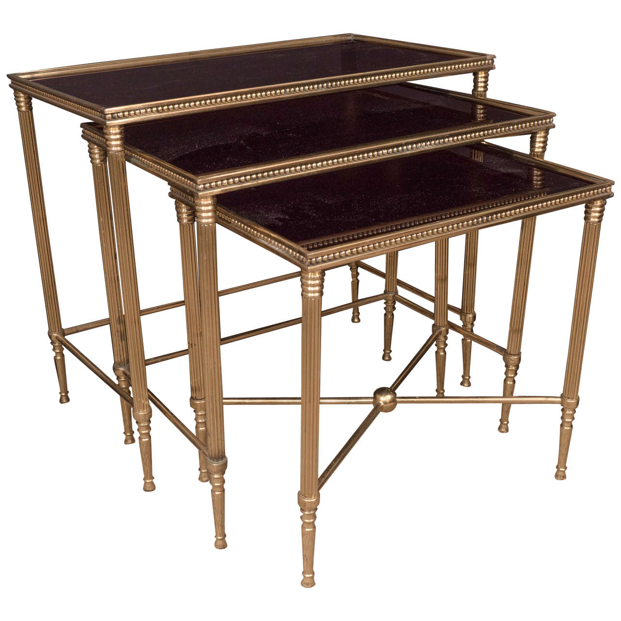 Three Teak Wood Sled-Base Nesting Tables For Sale at 1stDibs